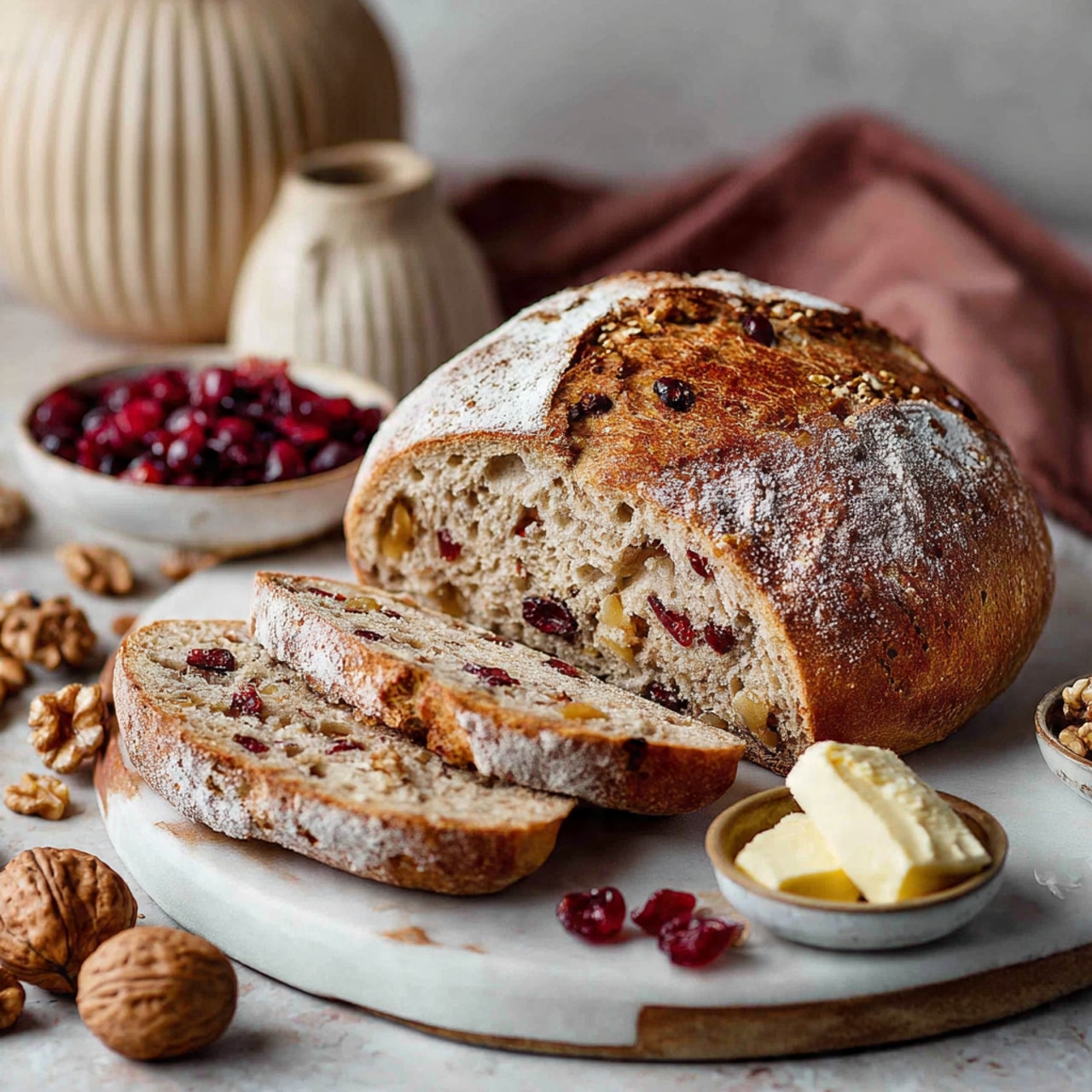 Crusty Cranberry Nut No-Knead Bread - Easy Homemade Artisan Loaf