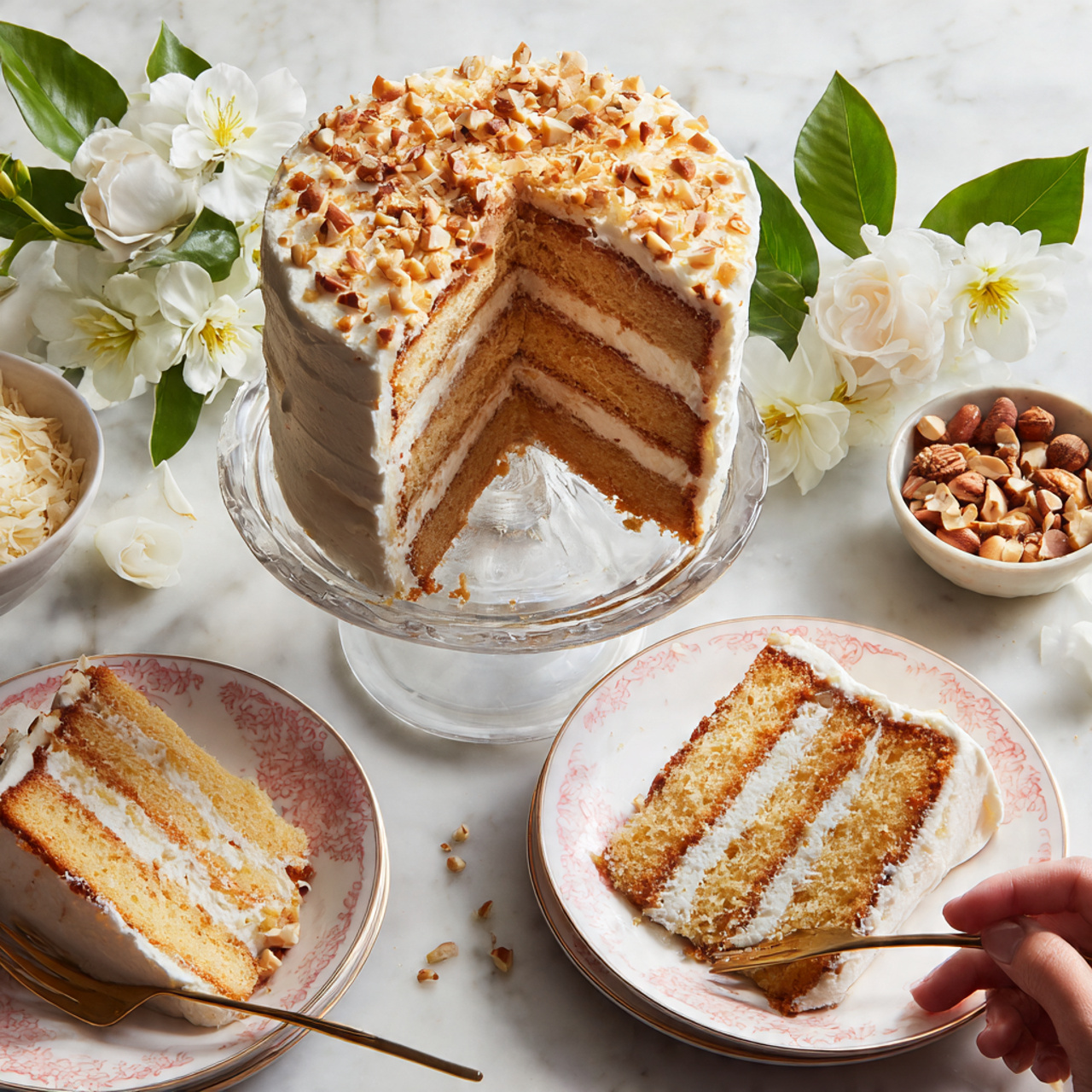 Banana Walnut Cake with Whipped Cream Frosting | Delicious & Easy