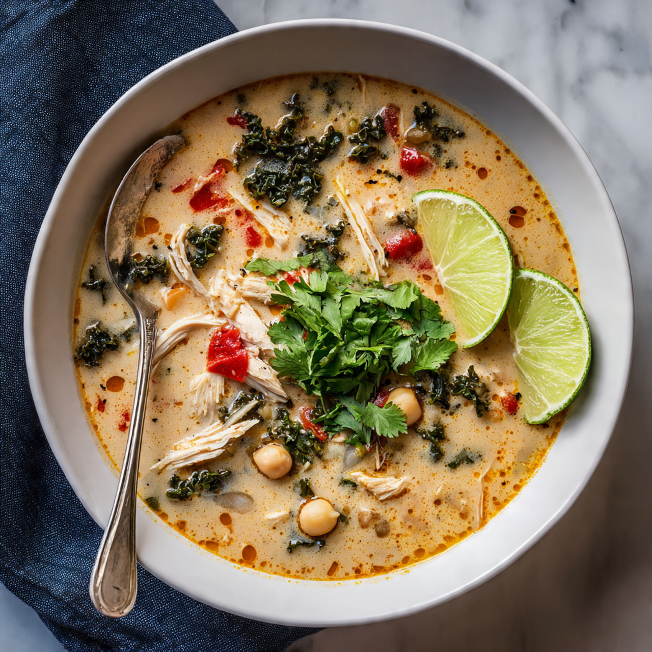 Coconut Curry Soup with Chicken, Chickpeas & Greens | Cozy & Flavorful